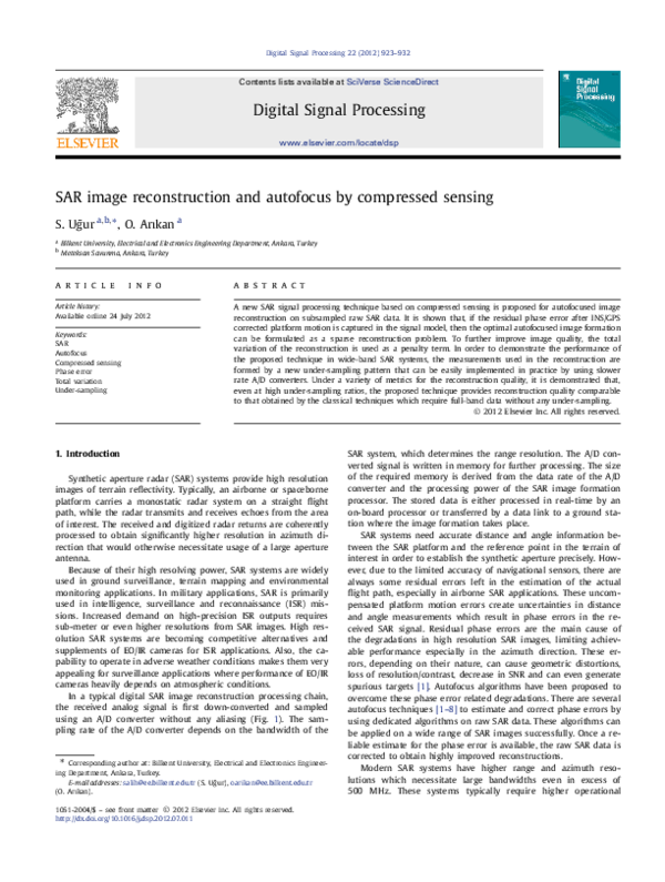 (PDF) SAR image reconstruction and autofocus by compressed sensing | Salih Ugur - Academia.edu