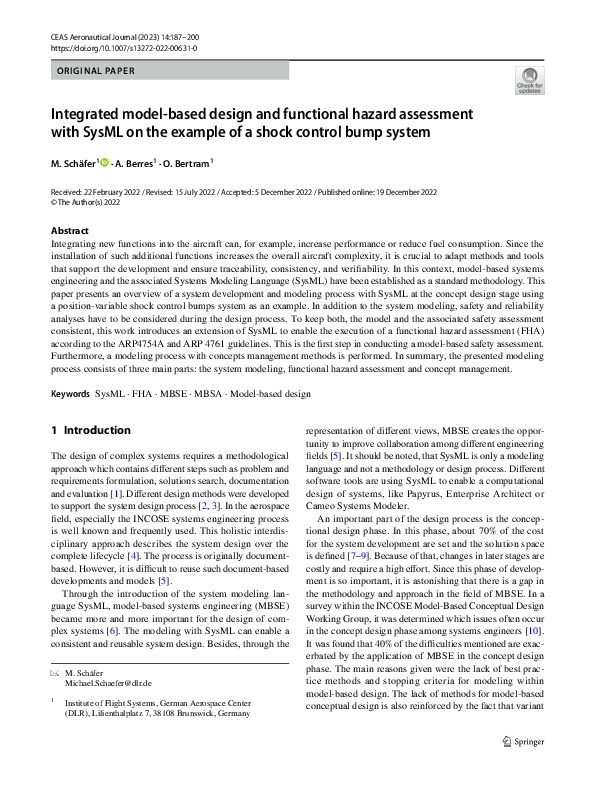 (PDF) Integrated model-based design and functional hazard assessment with SysML on the example ...