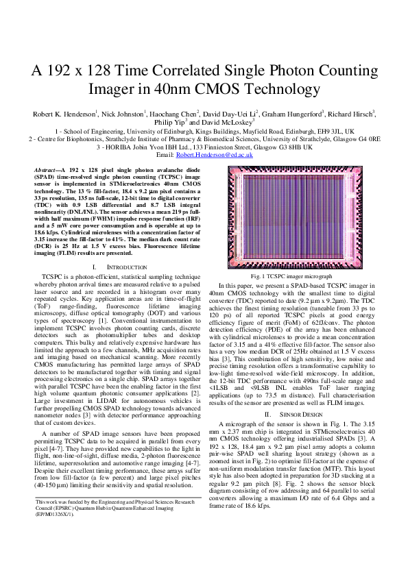 (PDF) A 192×128 Time Correlated Single Photon Counting Imager in 40nm CMOS Technology