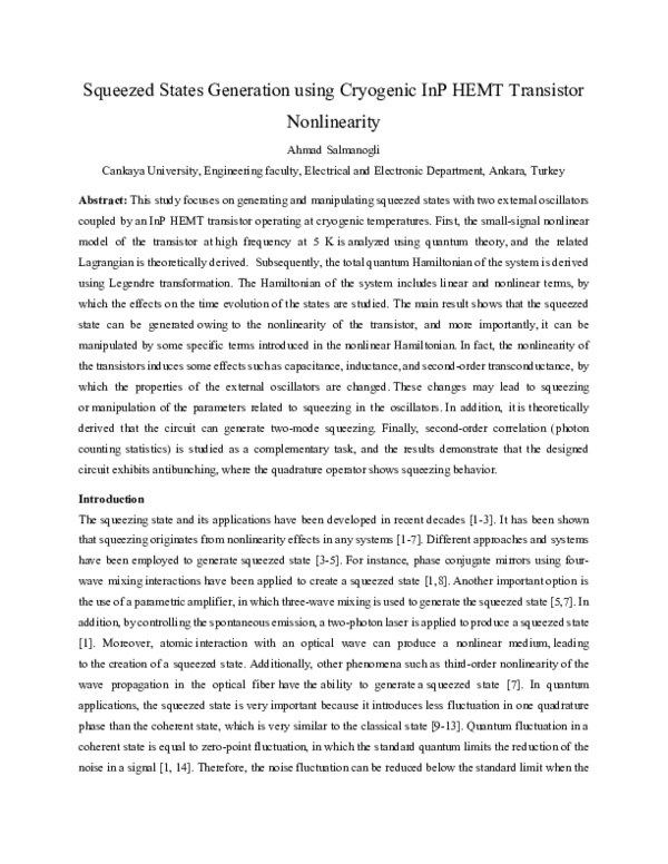 (PDF) Squeezed States Generation using Cryogenic InP HEMT Transistor ...