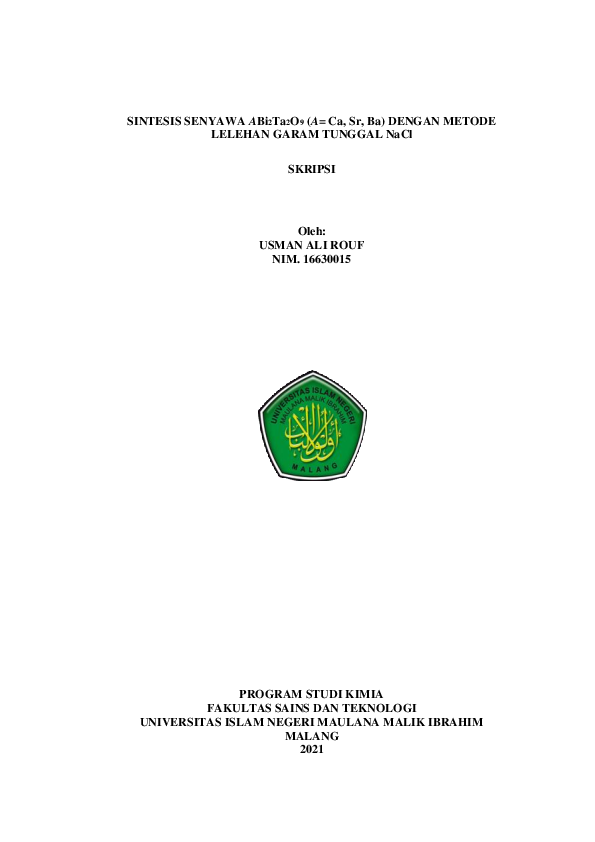 (PDF) Sintesis senyawa ABi2Ta2O9 (A= Ca, Sr, Ba) dengan metode lelehan ...