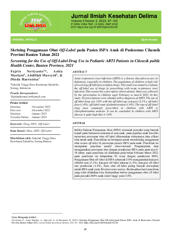 (PDF) Skrining Penggunaan Obat Off-Label pada Pasien ISPA Anak di ...