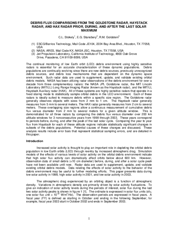 (PDF) Debris flux comparisons from the Goldstone Radar, Haystack Radar ...