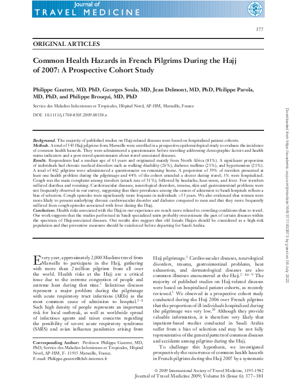 (PDF) Common Health Hazards in French Pilgrims During the Hajj of 2007 ...