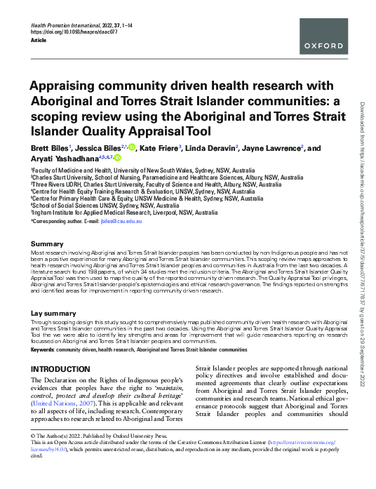 (PDF) Appraising community driven health research with Aboriginal and ...
