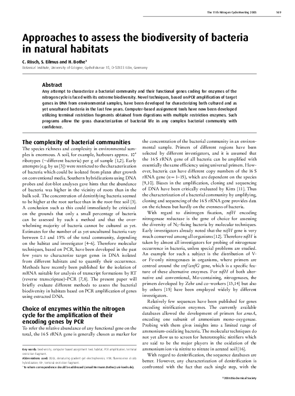 (PDF) Approaches to assess the biodiversity of bacteria in natural habitats