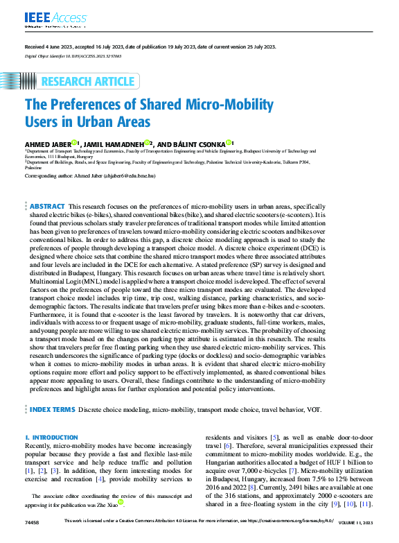 (PDF) The Preferences of Shared Micro-Mobility Users in Urban Areas