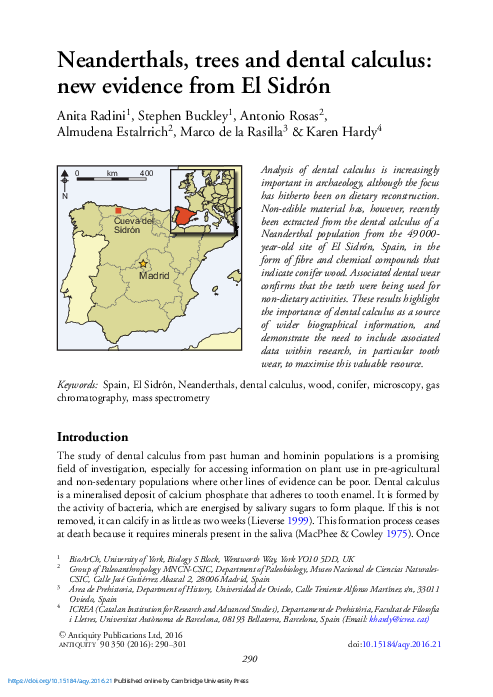 (PDF) Neanderthals, trees and dental calculus: new evidence from El Sidrón