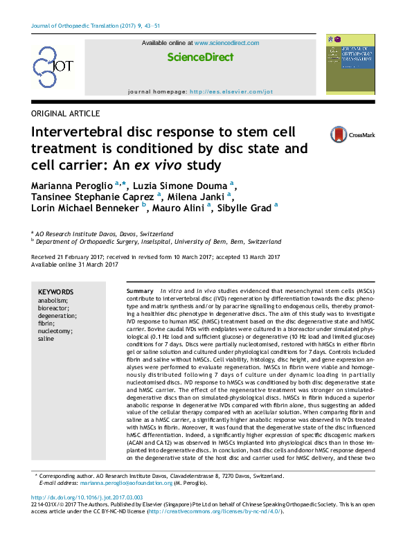(PDF) Intervertebral disc response to stem cell treatment is ...