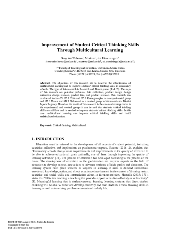 (PDF) Improvement of Student Critical Thinking Skills Through Multicultural Learning