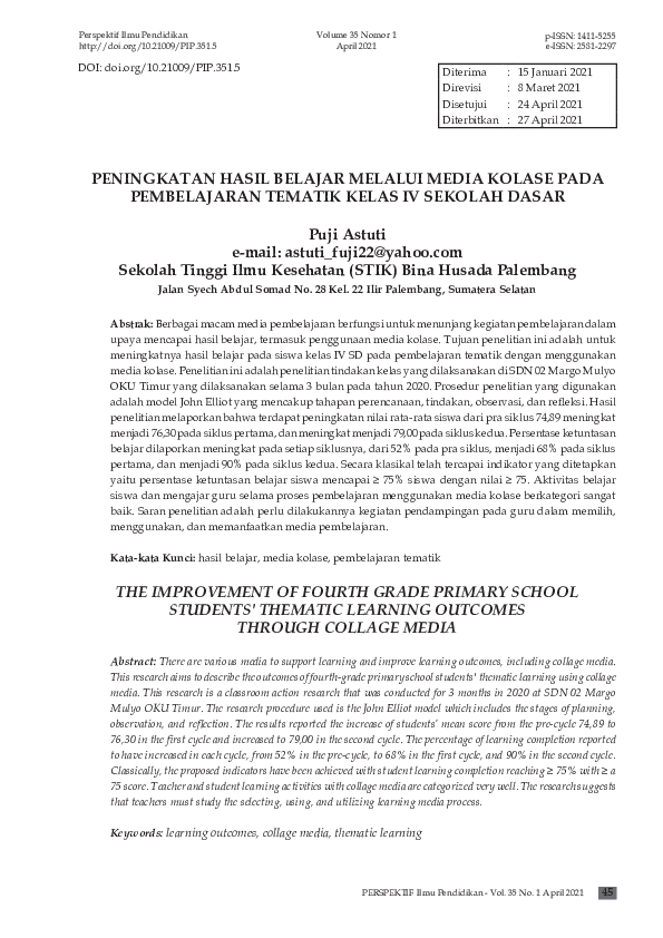 (PDF) Peningkatan Hasil Belajar Melalui Media Kolase Pada Pembelajaran Tematik Siswa Kelas IV ...