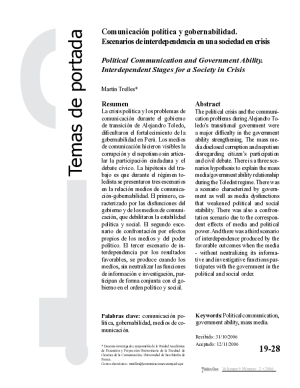 (PDF) Comunicación política y gobernabilidad. Escenarios de ...