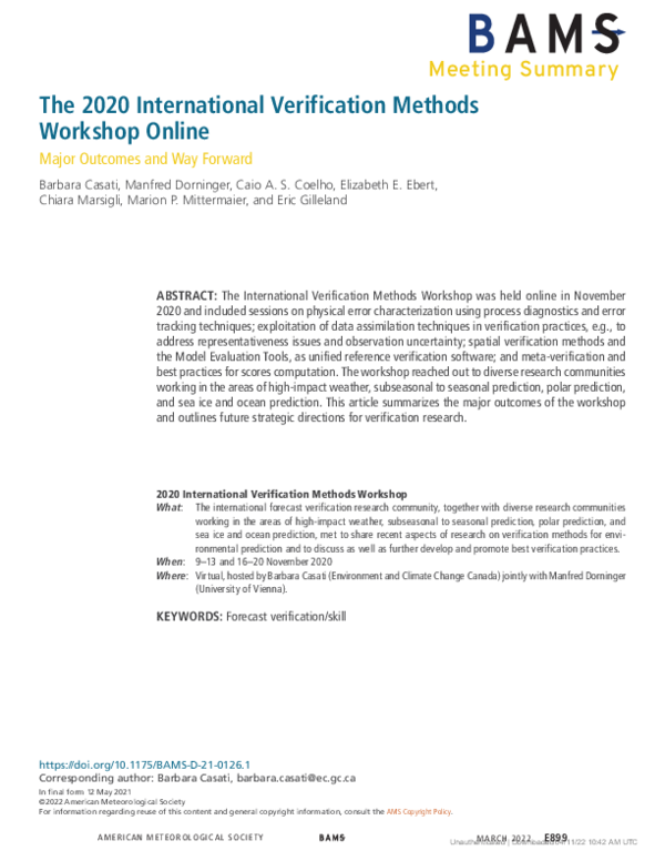 (PDF) The 2020 International Verification Methods Workshop Online: Major Outcomes and Way ...