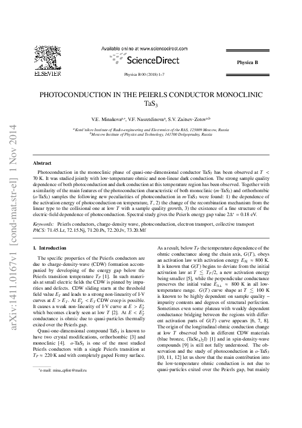 (PDF) Photoconduction in the Peierls conductor monoclinic TaS3