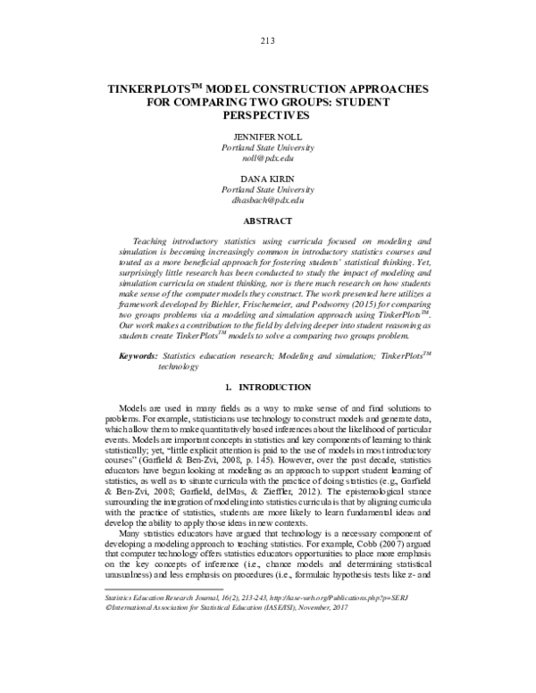 (PDF) Tinkerplots Model Construction Approaches for Comparing Two Groups: Student Perspectives
