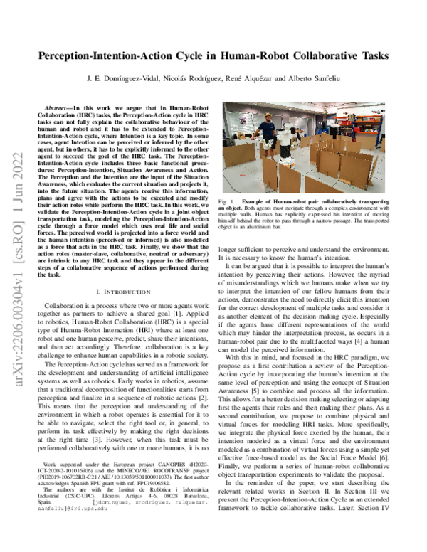 (PDF) Perception-Intention-Action Cycle in Human-Robot Collaborative Tasks