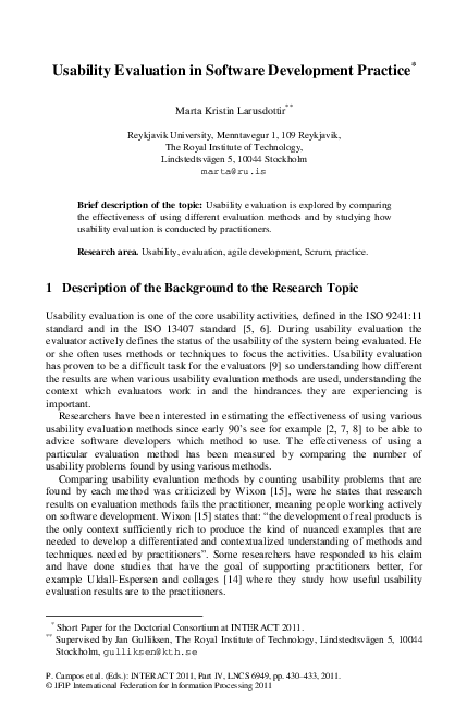 (PDF) Usability Evaluation in Software Development Practice