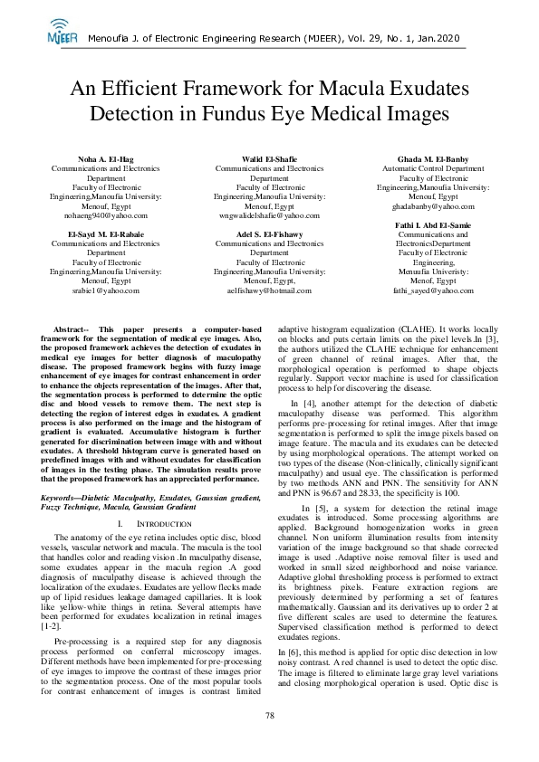 Pdf An Efficient Framework For Macula Exudates Detection In Fundus