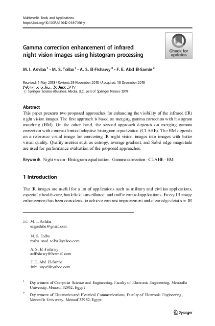 (PDF) Gamma correction enhancement of infrared night vision images using histogram processing
