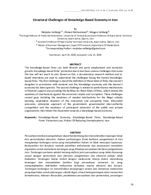 (PDF) Structural Challenges of Knowledge-Based Economy in Iran