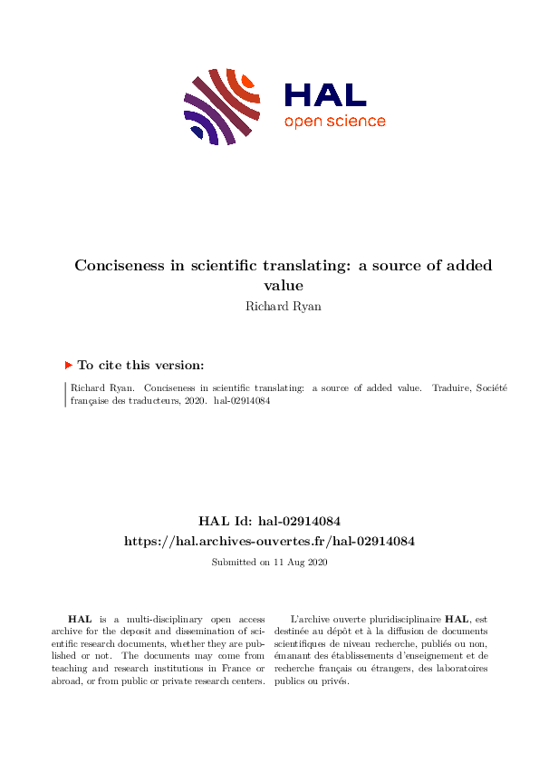 (PDF) La concision en traduction scientifique : une valeur ajoutée
