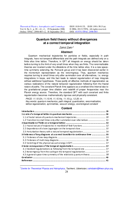 (PDF) Quantum field theory without divergences at a correct temporal integration