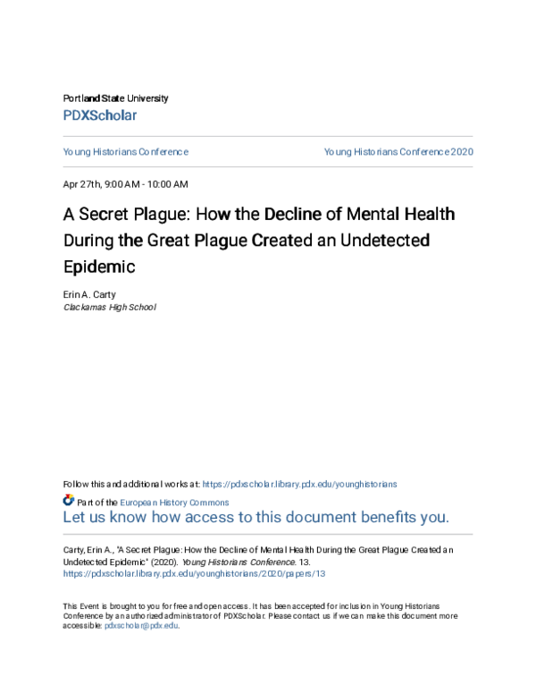 (PDF) A Secret Plague: How the Decline of Mental Health During the ...