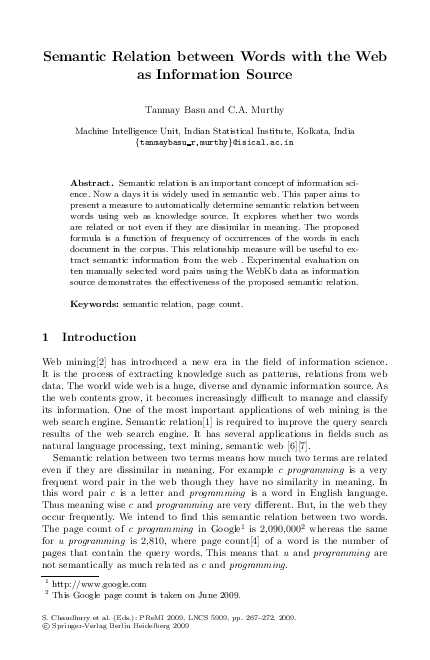 (PDF) Semantic Relation between Words with the Web as Information Source