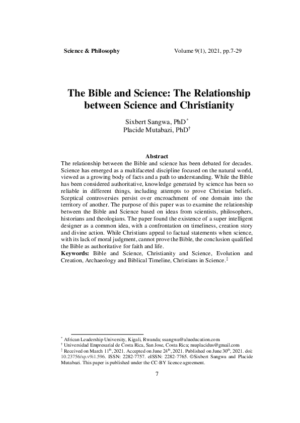 (PDF) The Bible and science: the relationship between science and the ...