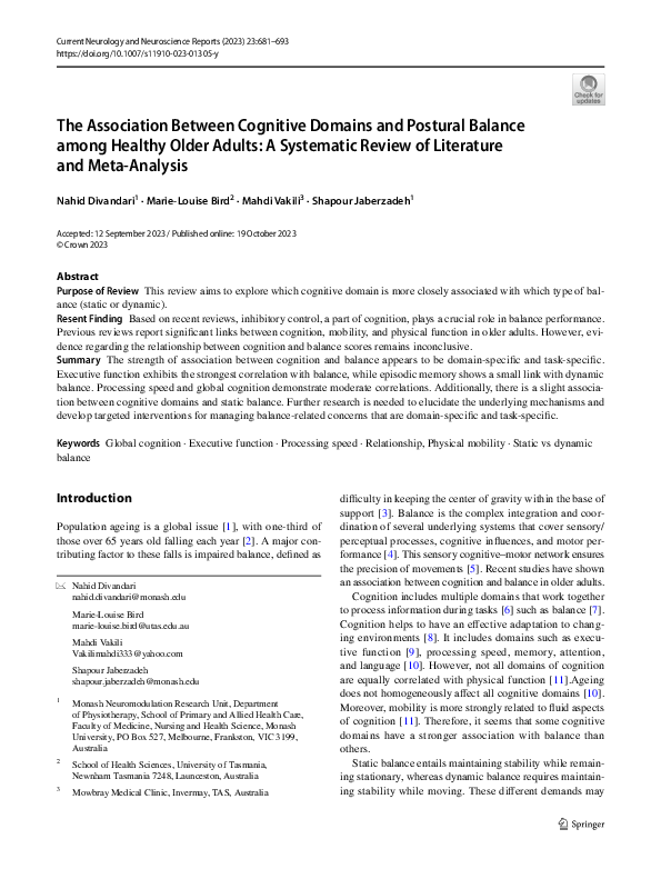 (PDF) The Association Between Cognitive Domains and Postural Balance ...