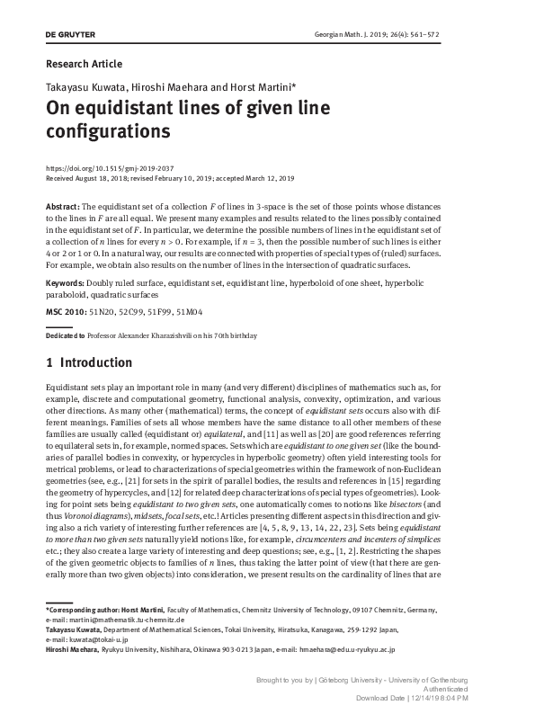 (PDF) On equidistant lines of given line configurations