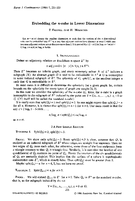 Embedding the n-cube in Lower Dimensions
