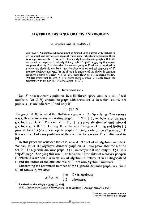 (PDF) Algebraic distance graphs and rigidity