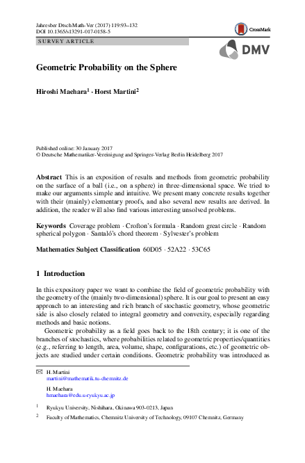 (PDF) Geometric Probability on the Sphere