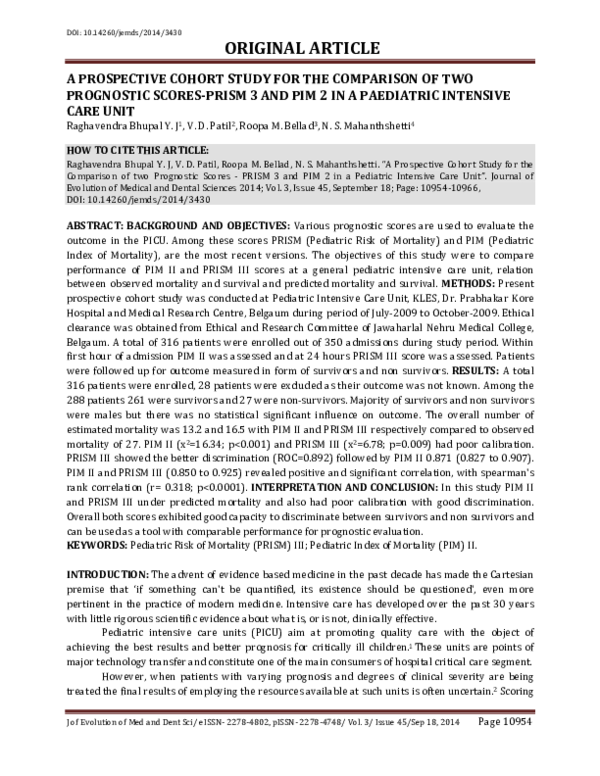 (PDF) A Prospective Cohort Study for the Comparison of Two Prognostic ...
