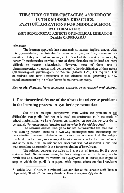 (PDF) The study of the obstacles and errors in the modern didactics. Particularizations for ...