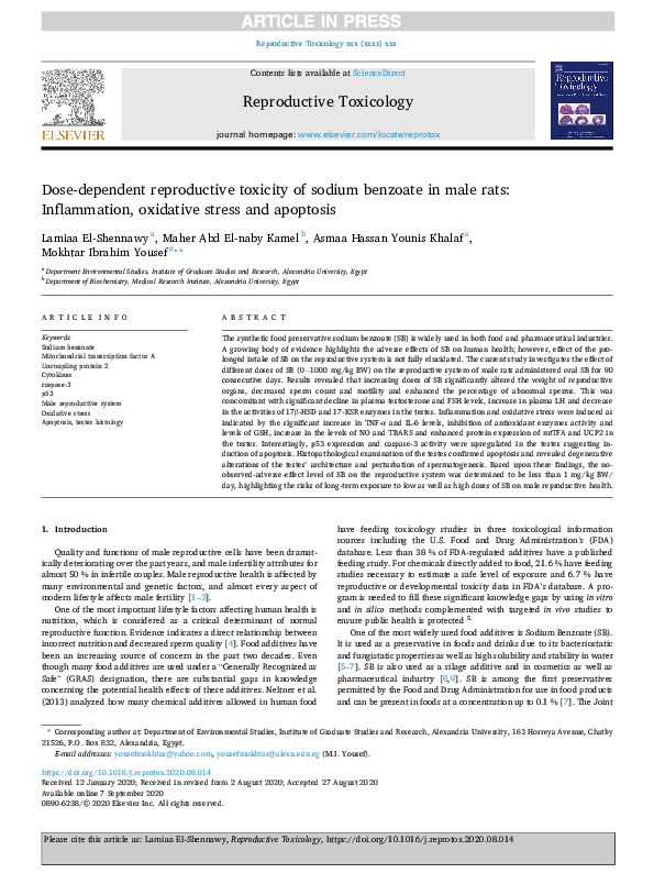 (PDF) Dose-dependent reproductive toxicity of sodium benzoate in male ...