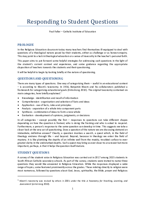 (PDF) Responding to Student Questions