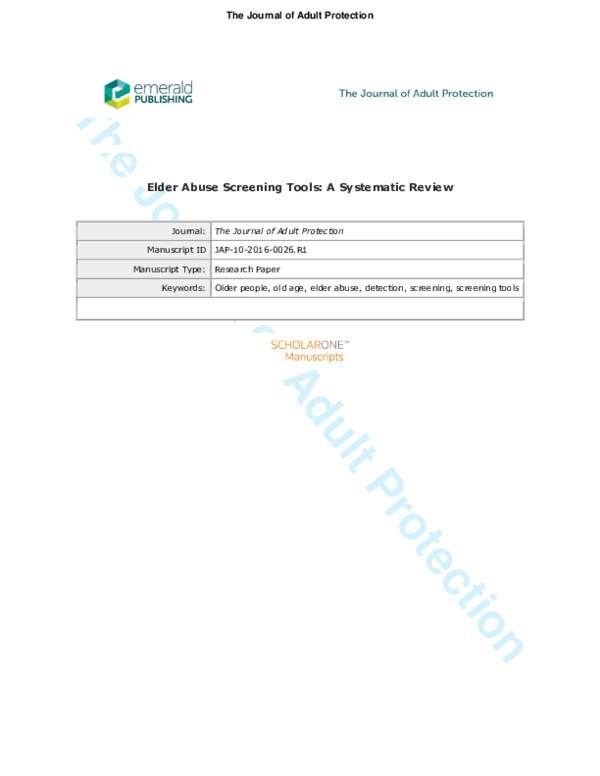 (PDF) Elder abuse screening tools: a systematic review