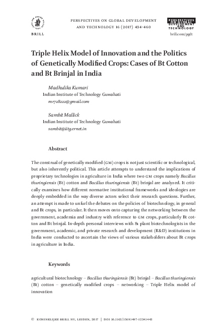 (PDF) Triple Helix Model of Innovation and the Politics of Genetically ...