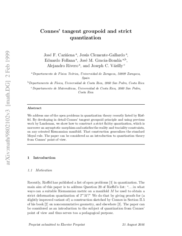 (PDF) Connes' Tangent Groupoid and Deformation Quantization