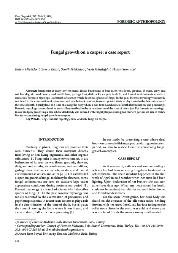 (PDF) Fungal growth on a corpse: a case report