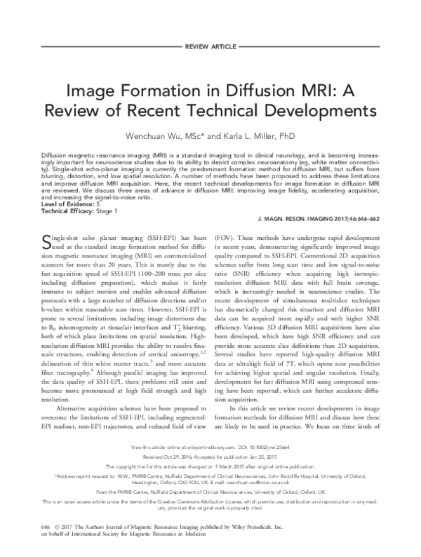 (PDF) Image formation in diffusion MRI: A review of recent technical developments