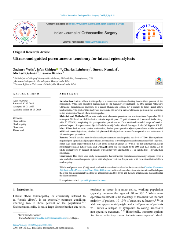 (PDF) Ultrasound guided percutaneous tenotomy for lateral epicondylosis
