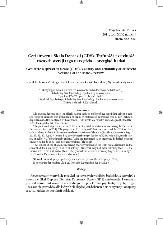 (PDF) [Geriatric Depression Scale (GDS). Validity and reliability of ...
