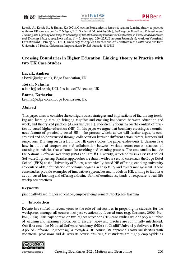 (PDF) Crossing Boundaries in Higher Education: Linking Theory To ...