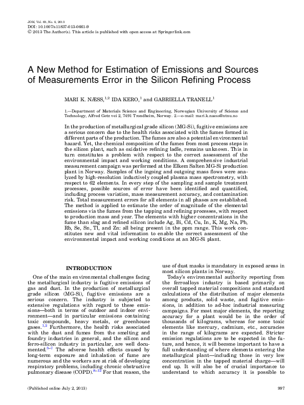 (PDF) A New Method for Estimation of Emissions and Sources of Measurements Error in the Silicon ...