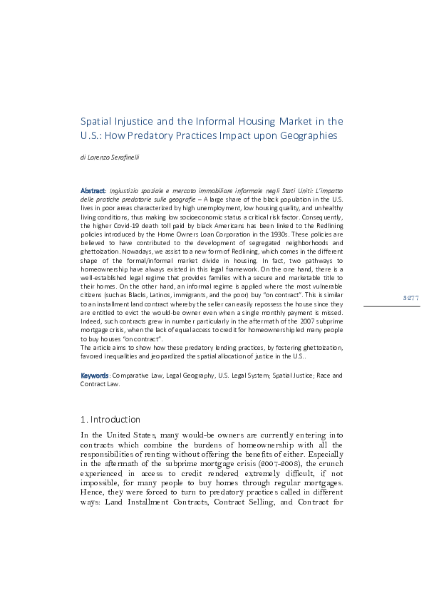 (PDF) Spatial Injustice and the Informal Housing Market in the U.S ...