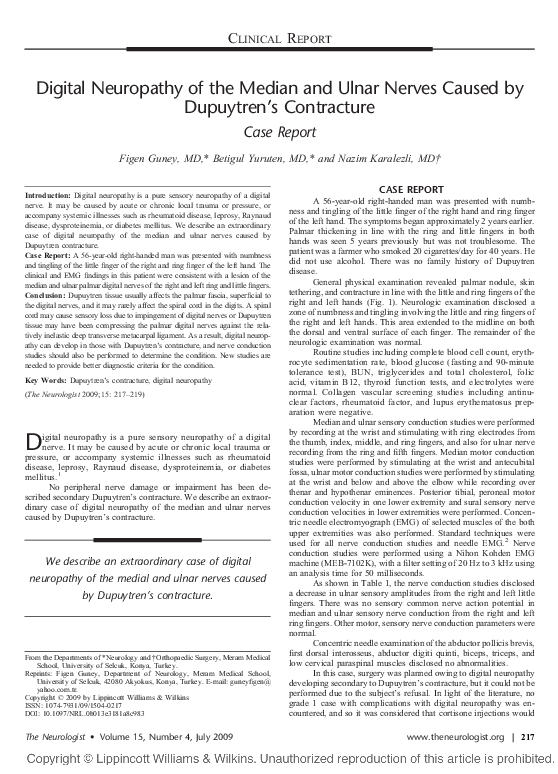 (PDF) Digital Neuropathy of the Median and Ulnar Nerves Caused by ...