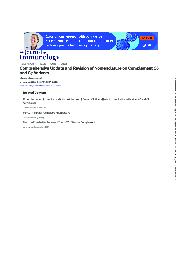 (PDF) Comprehensive Update and Revision of Nomenclature on Complement C6 and C7 Variants